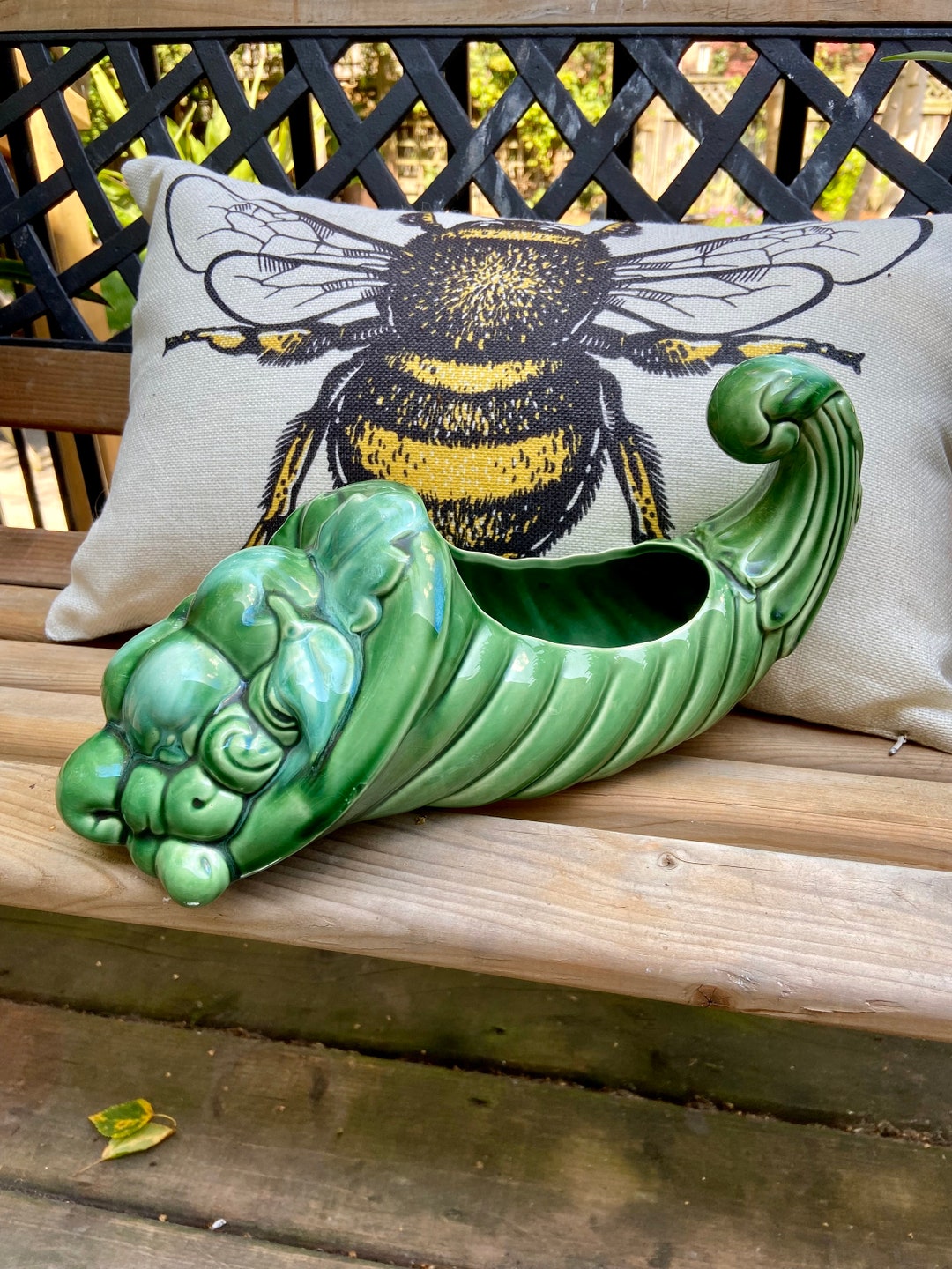 Retro Green Pottery Cornucopia Planter: Mid-century Modern Decor - Etsy