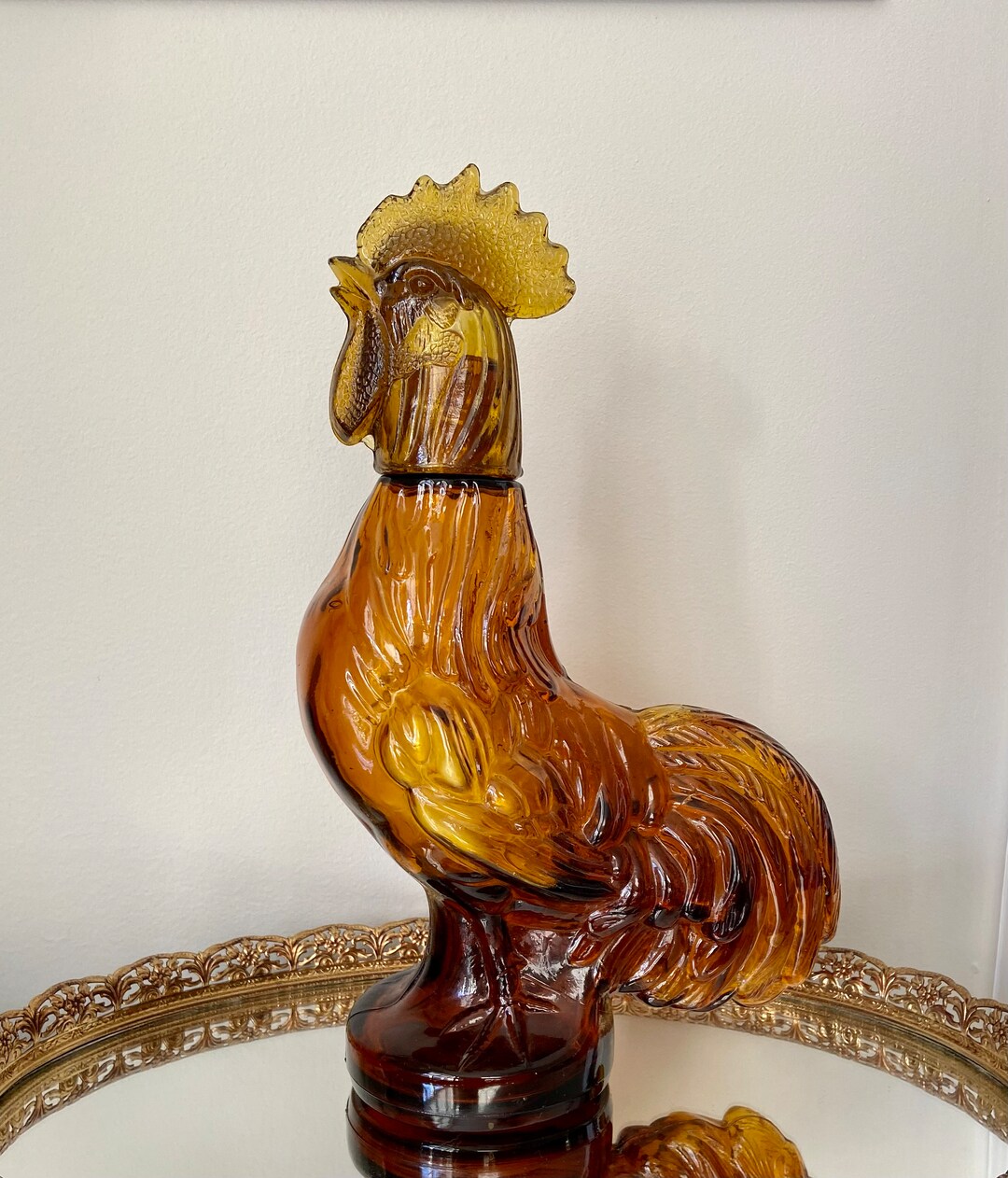Vintage Amber Glass ROOSTER DECANTER Empty 11 Inches Original Condition ...