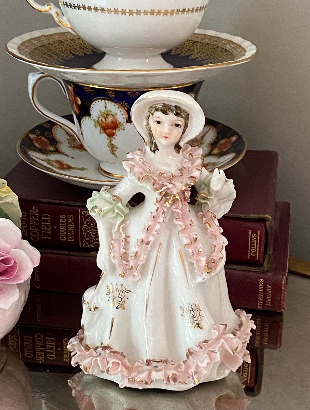 Vintage Shafford Ware Porcelain Lady Figurine: Gold Accents, Pink ...