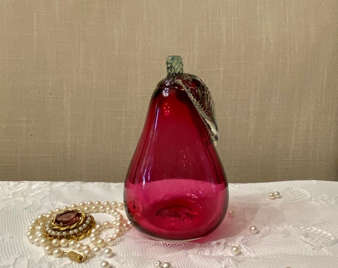 Hand Blown ROSSI Art Glass CRANBERRY Pink Pear With Soft Green Crystal ...