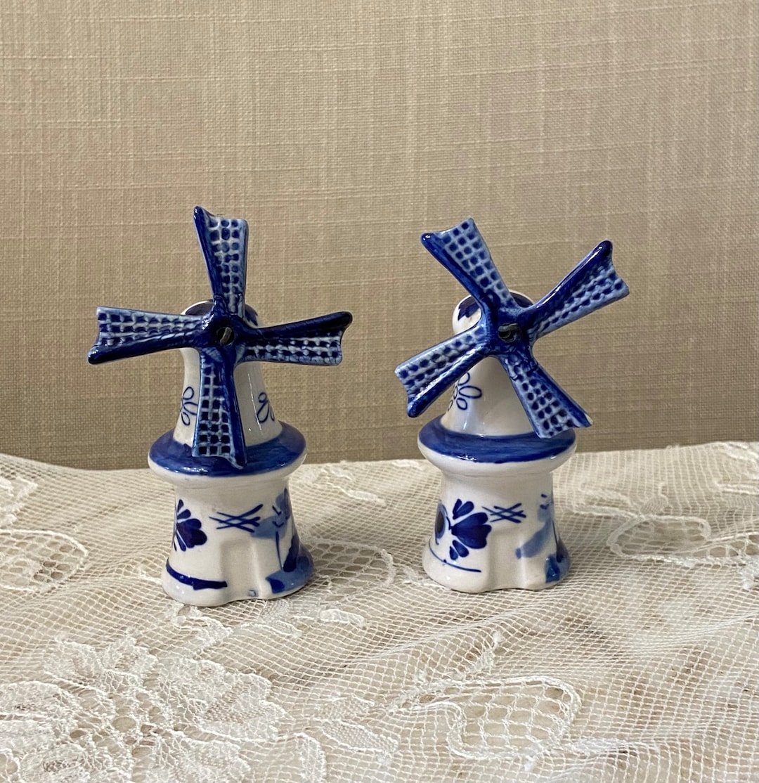 Delft Style Blue and White Windmill With Mobile Fantails, Salt and ...