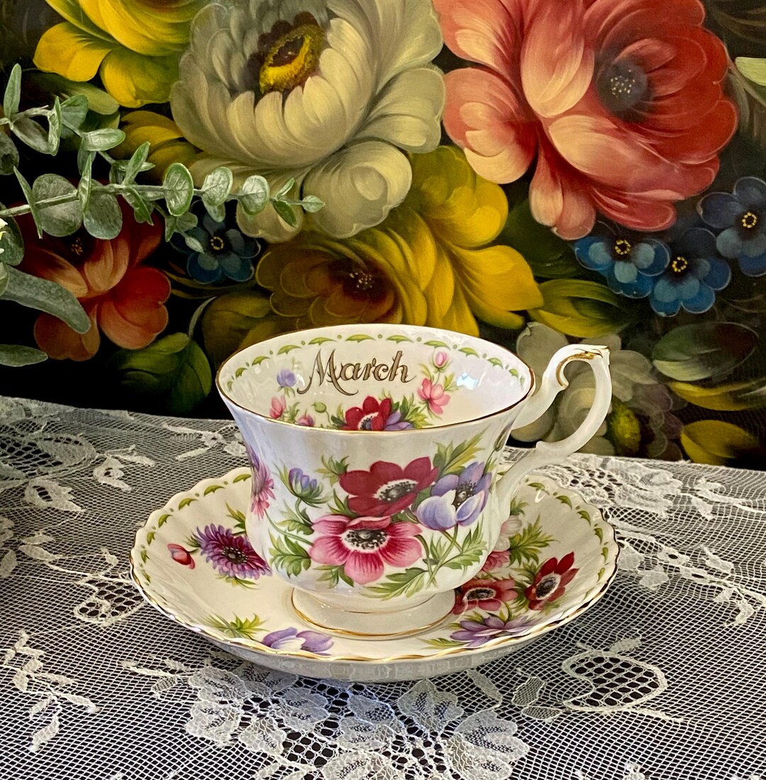 Royal Albert, MARCH, Flower of the Month ANEMONES , Teacup/saucer, TINY ...