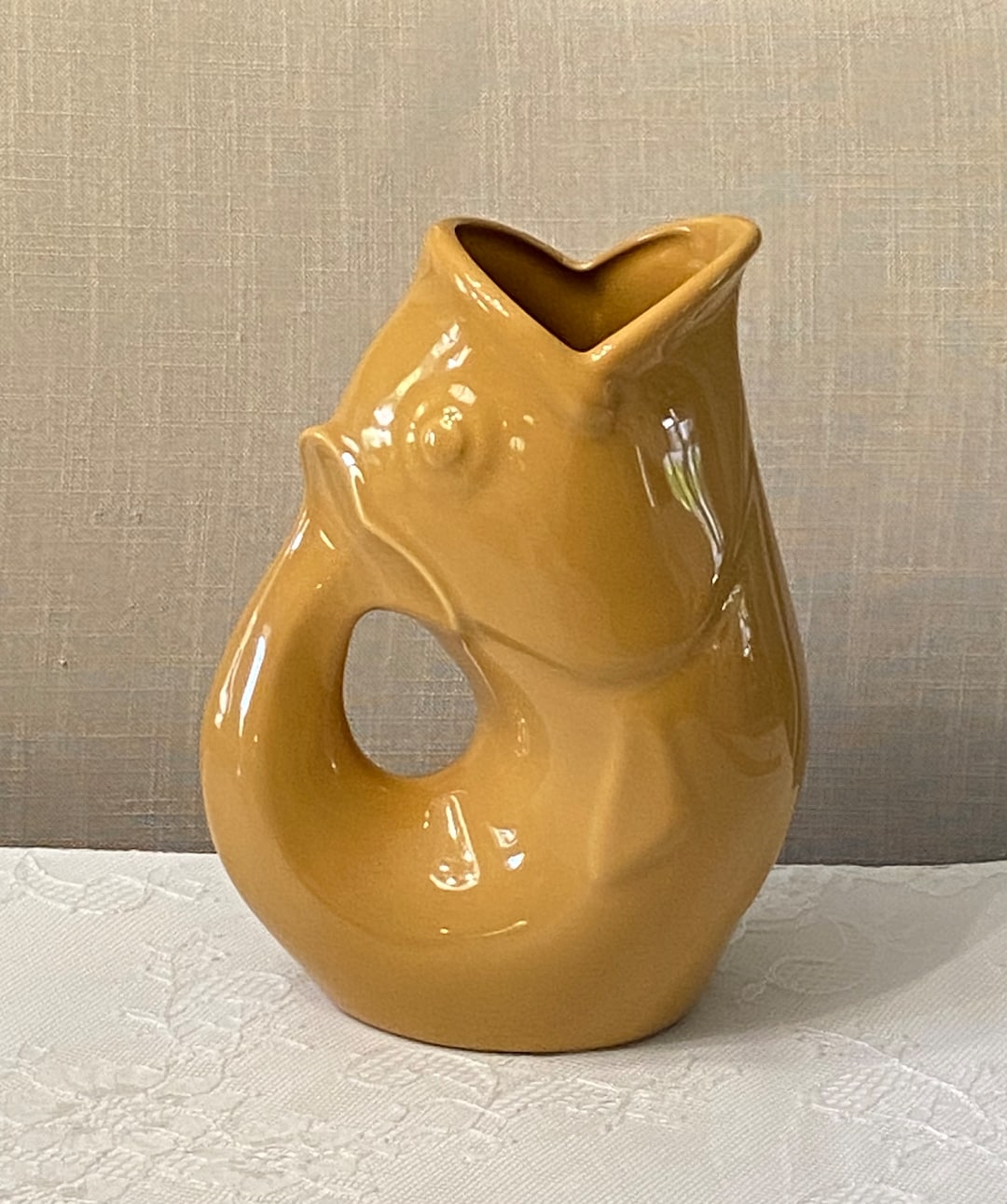 1 Litre Mustard Yellow GLUGGLE JUG, Fish Shaped Jug or Vase - Etsy