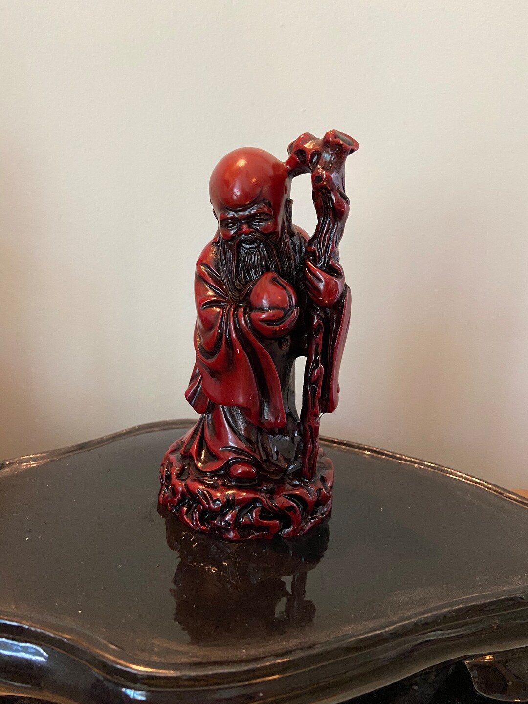 God of Good Fortune Faux Cinnabar/ Red Resin 5 Inch Statue - Etsy