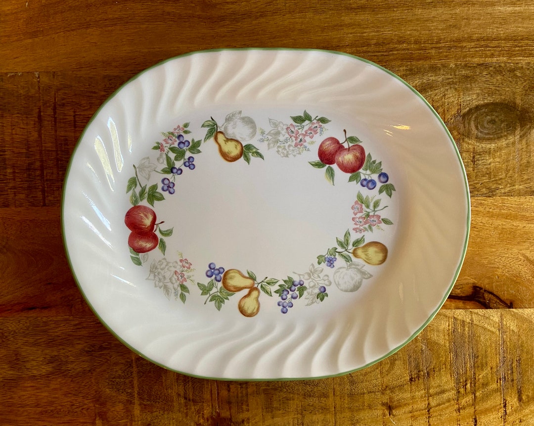 Corelle, CHUTNEY Platter, White With Harvest, Fruit Pattern, Swirl ...