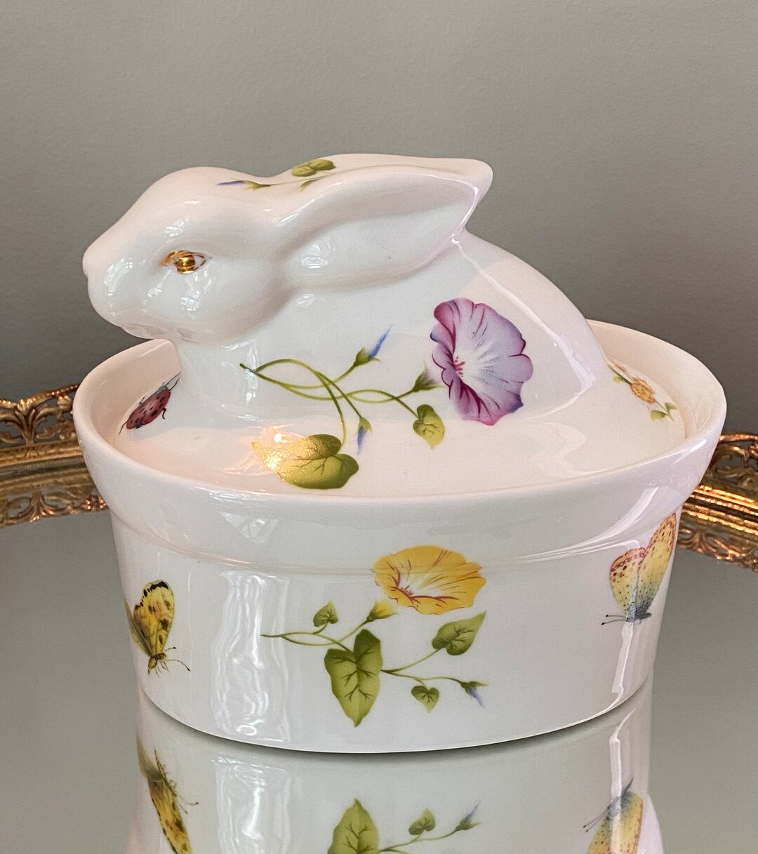 Vintage Gracie China Floral Nesting Bunny Canister/ Trinket Box - Etsy