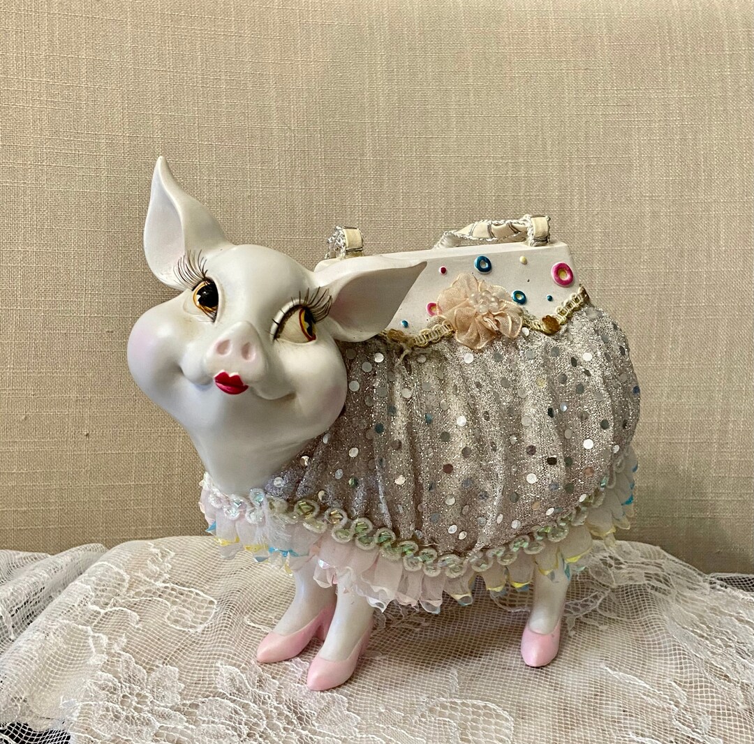 Fabulous Fancy White Ceramic Piggy, Piggy Bank Purse, Coin Bank Purse ...