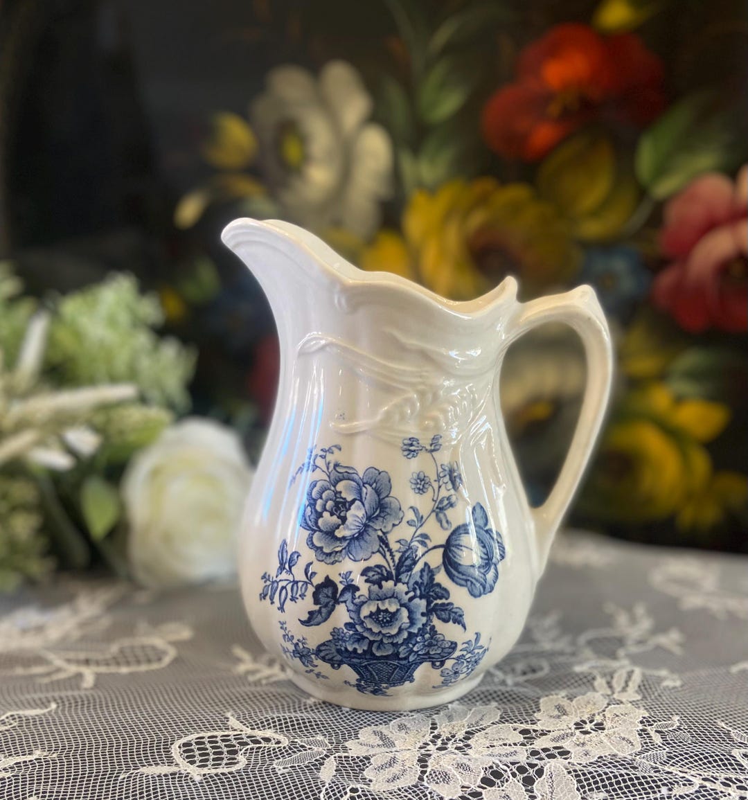 Royal Staffordshire Charlotte Blue Pitcher: Embossed Wheat, Floral ...