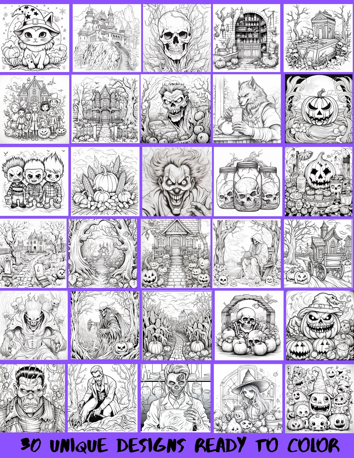 Halloween Coloring Page for Adults Fall and October Themed. - Etsy
