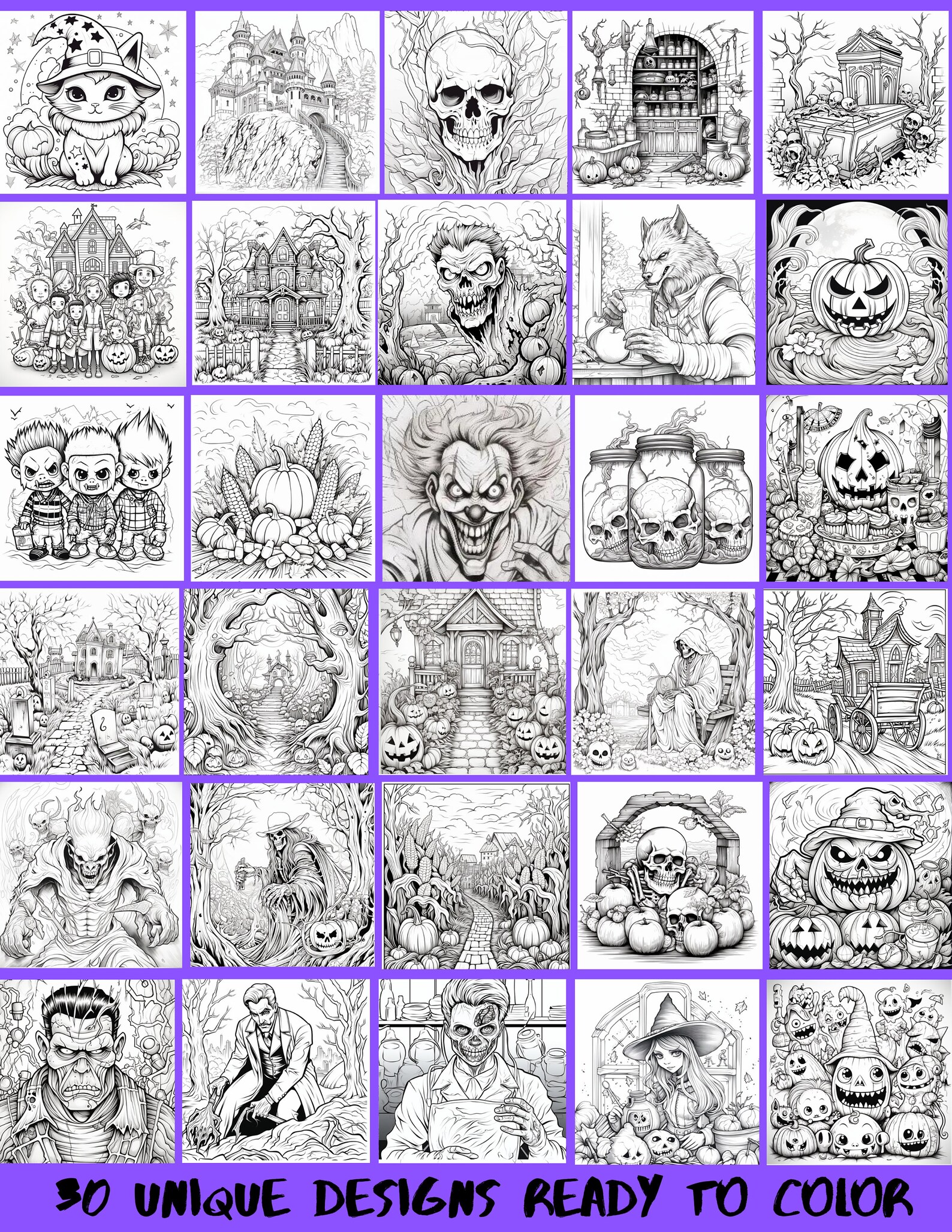 Halloween Coloring Page for Adults, Fall and October Themed. Page 26 ...