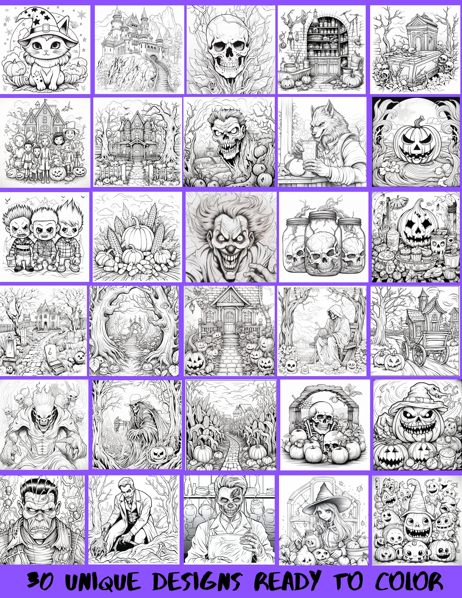 Halloween Coloring Page for Adults, Fall and October Themed. Page 21 ...