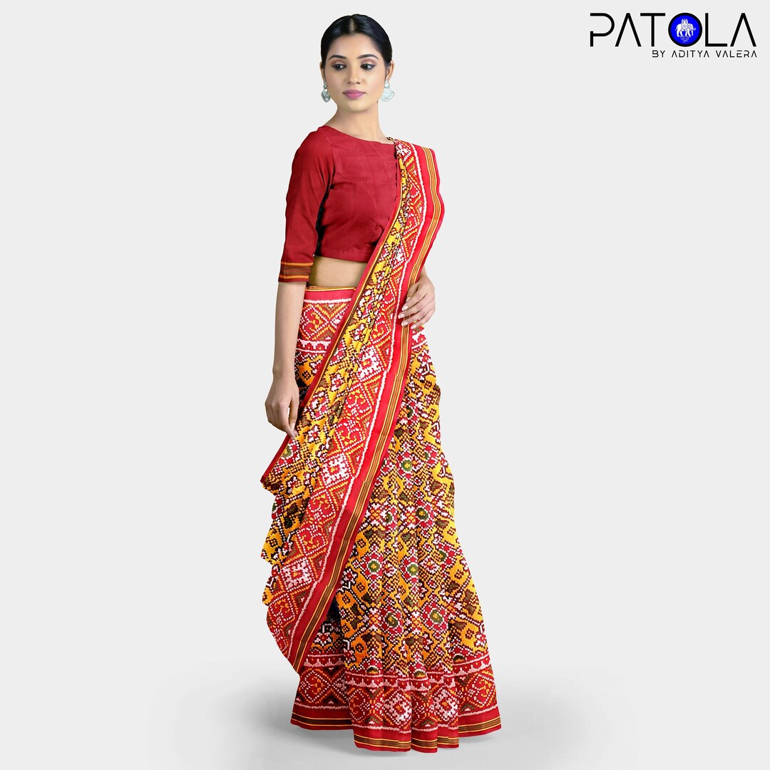 Handwoven Pure Silk Patan Patola Saree in Yellow Red Color - Etsy