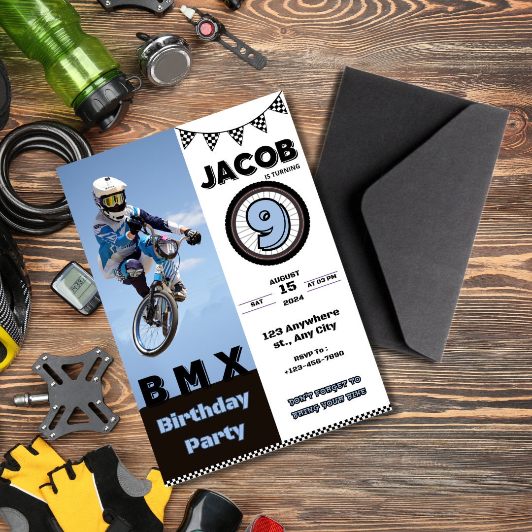 Customizable BMX Birthday Card, BMX Birthday Invitation, Bmx Party, Boy ...