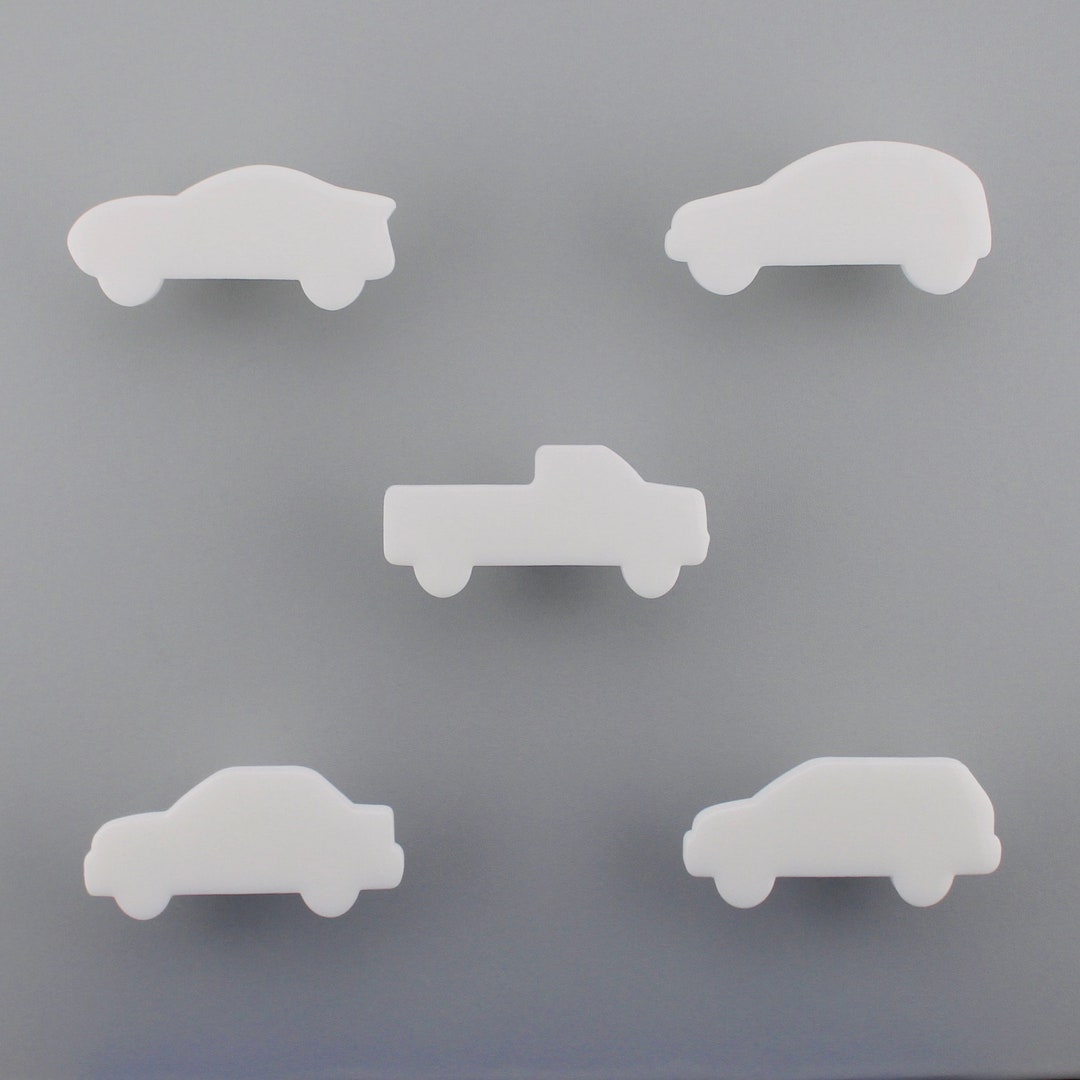 White 3D Printed Cars Drawer Knobs -pickup Truck, Sports Car, Hatchback ...
