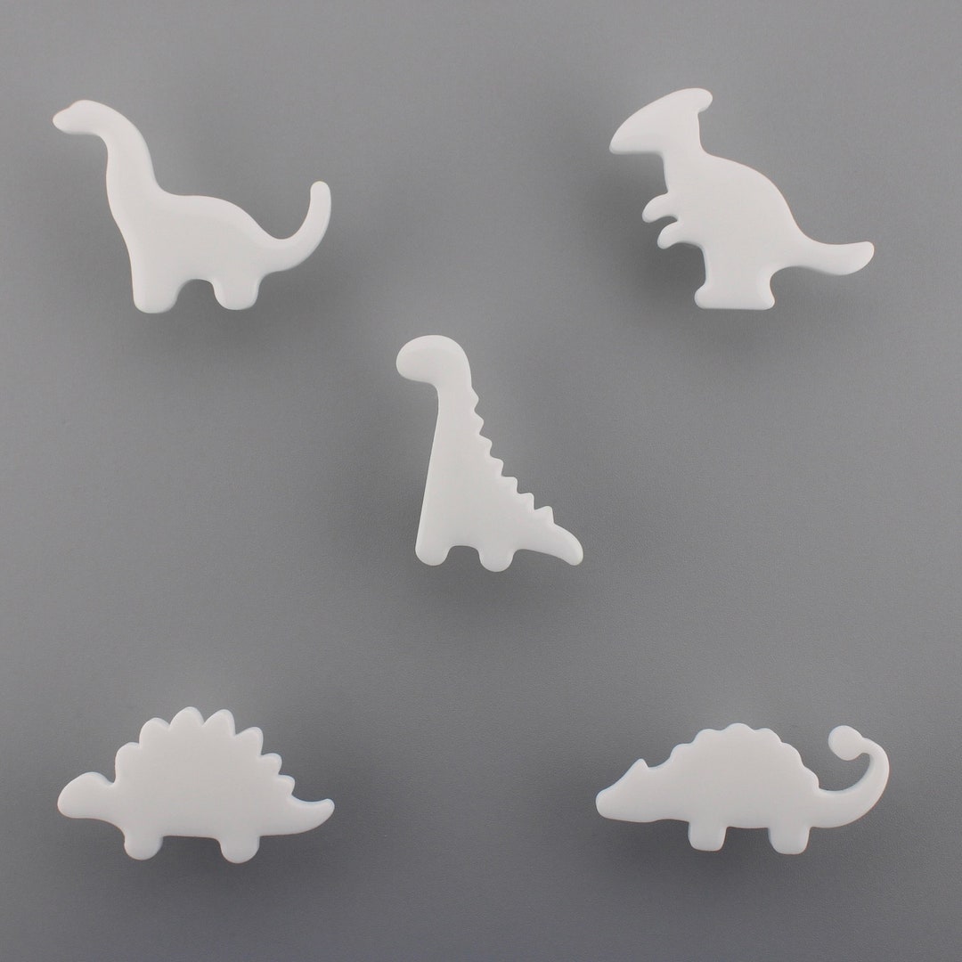 White 3D Printed Dinosaur Drawer Knobs - Ankylosaurus, Parasaurolophus ...