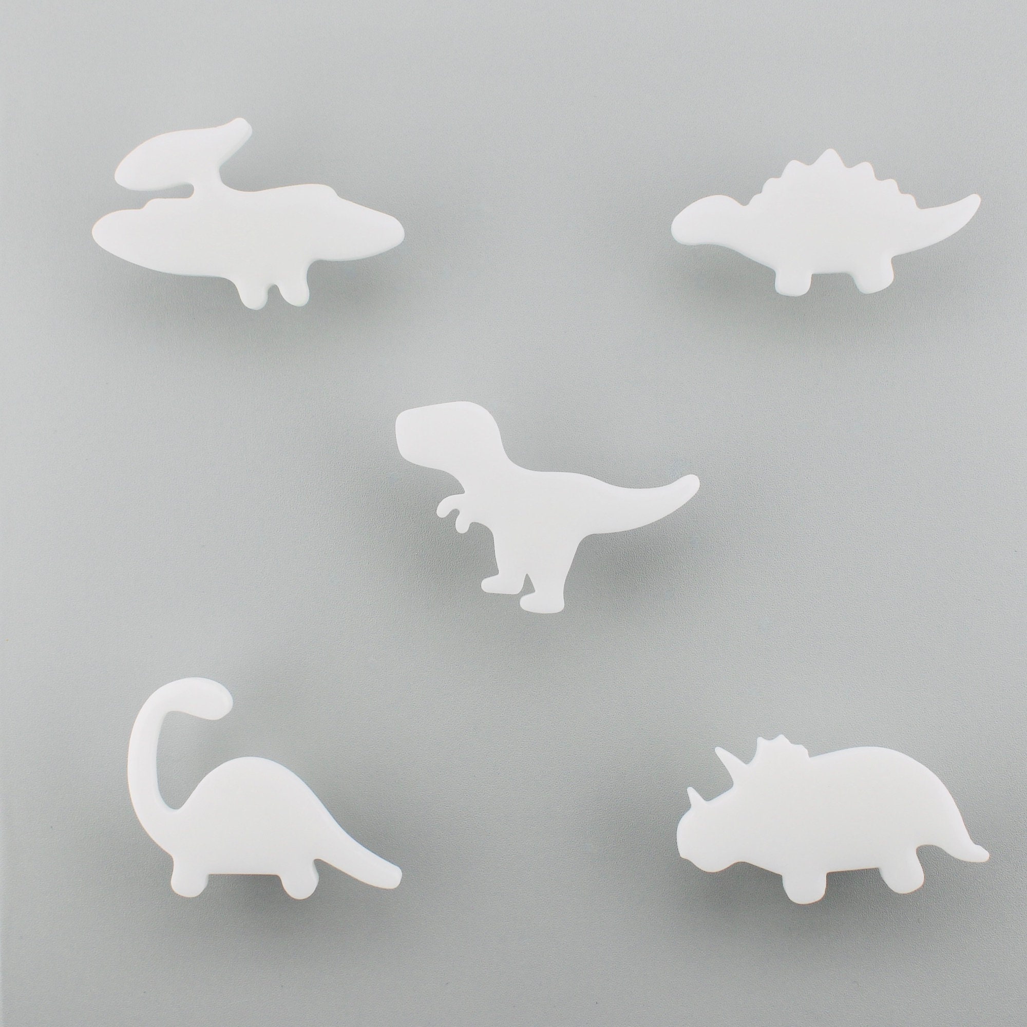 White 3D Printed Dinosaur Drawer Knobs T-rex, Brontosaurus, Triceratops ...