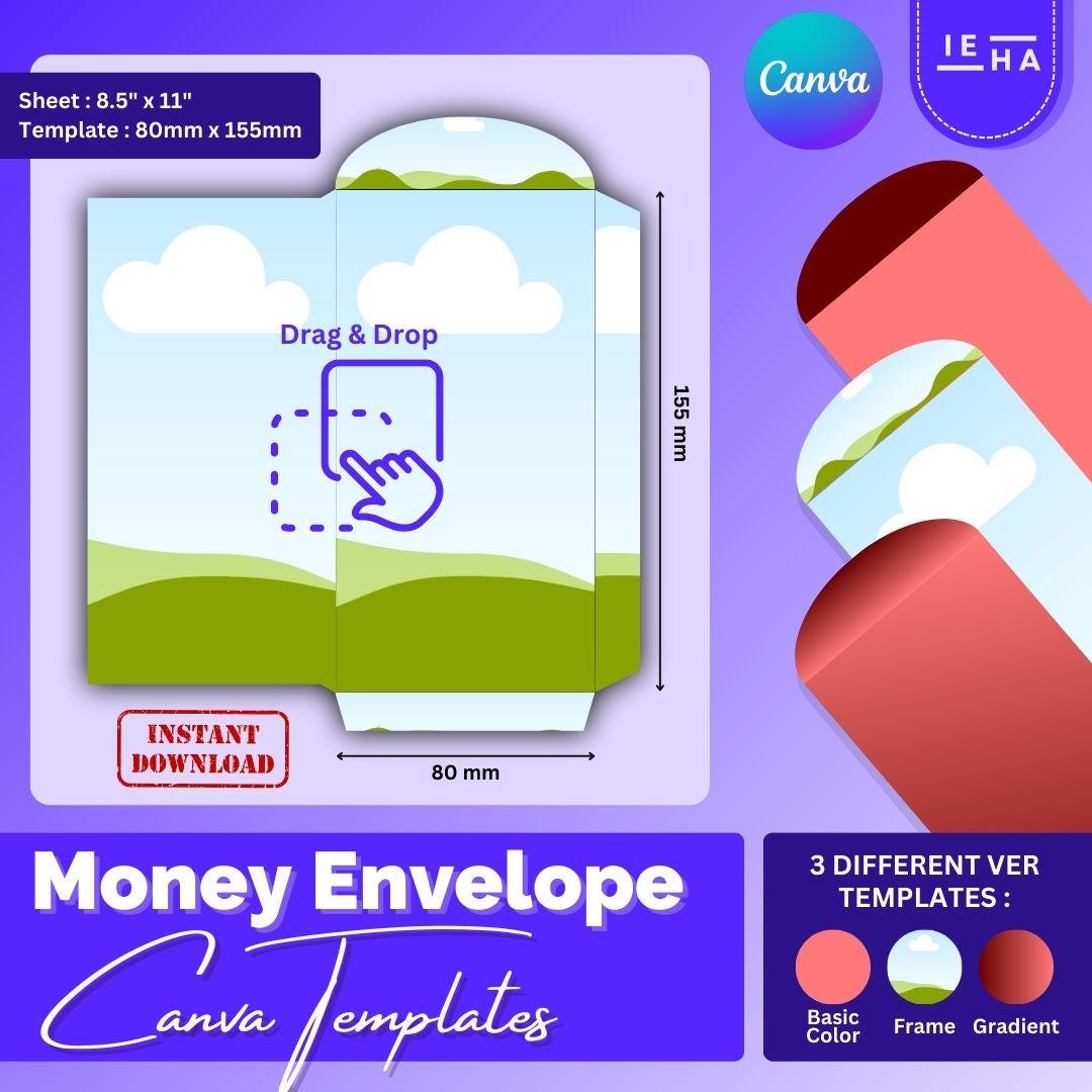 Canva Money Envelope Frames Mockup Template | Editable Cash Envelope ...