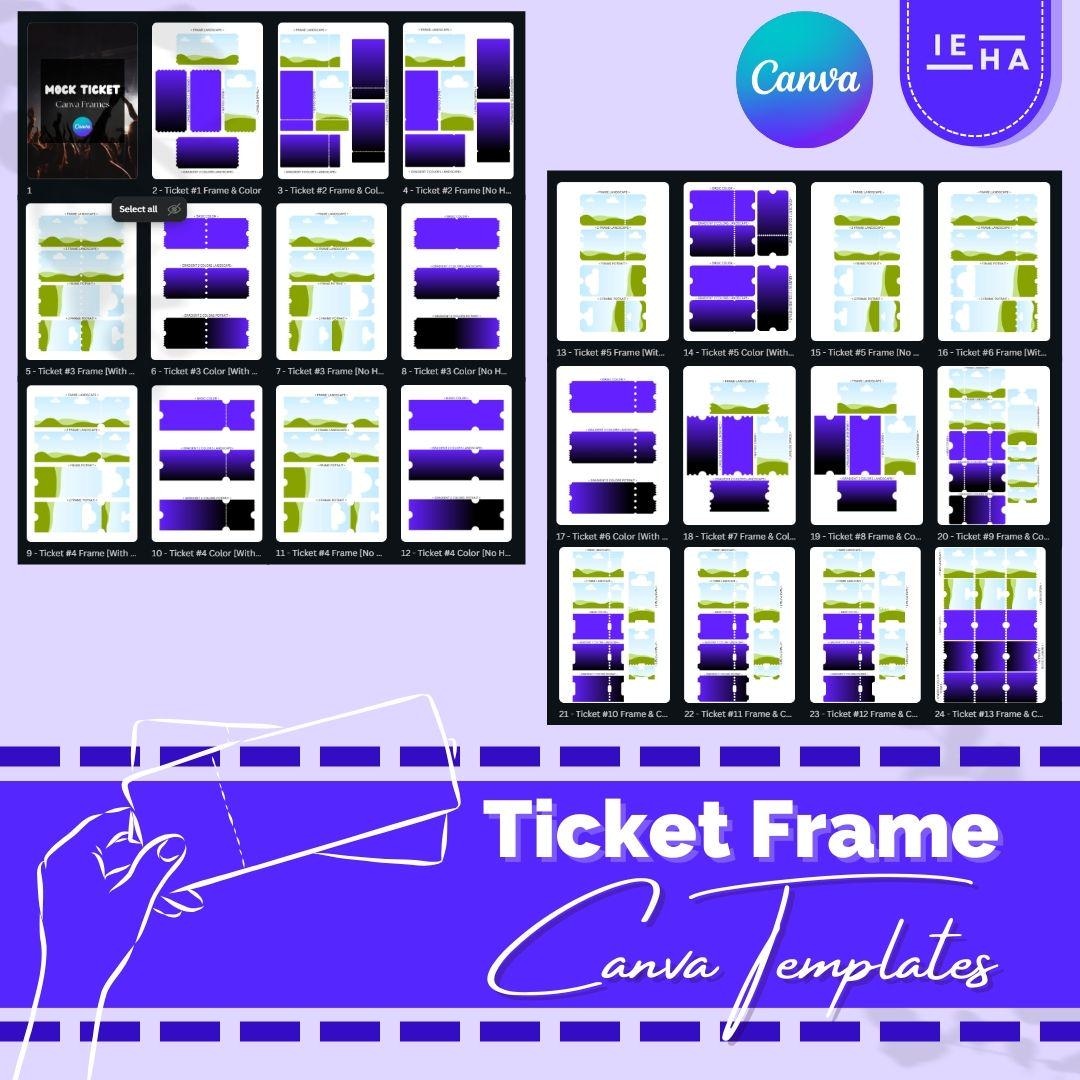 Canva Ticket Frames Mockups Templates | Editable Concert Ticket ...