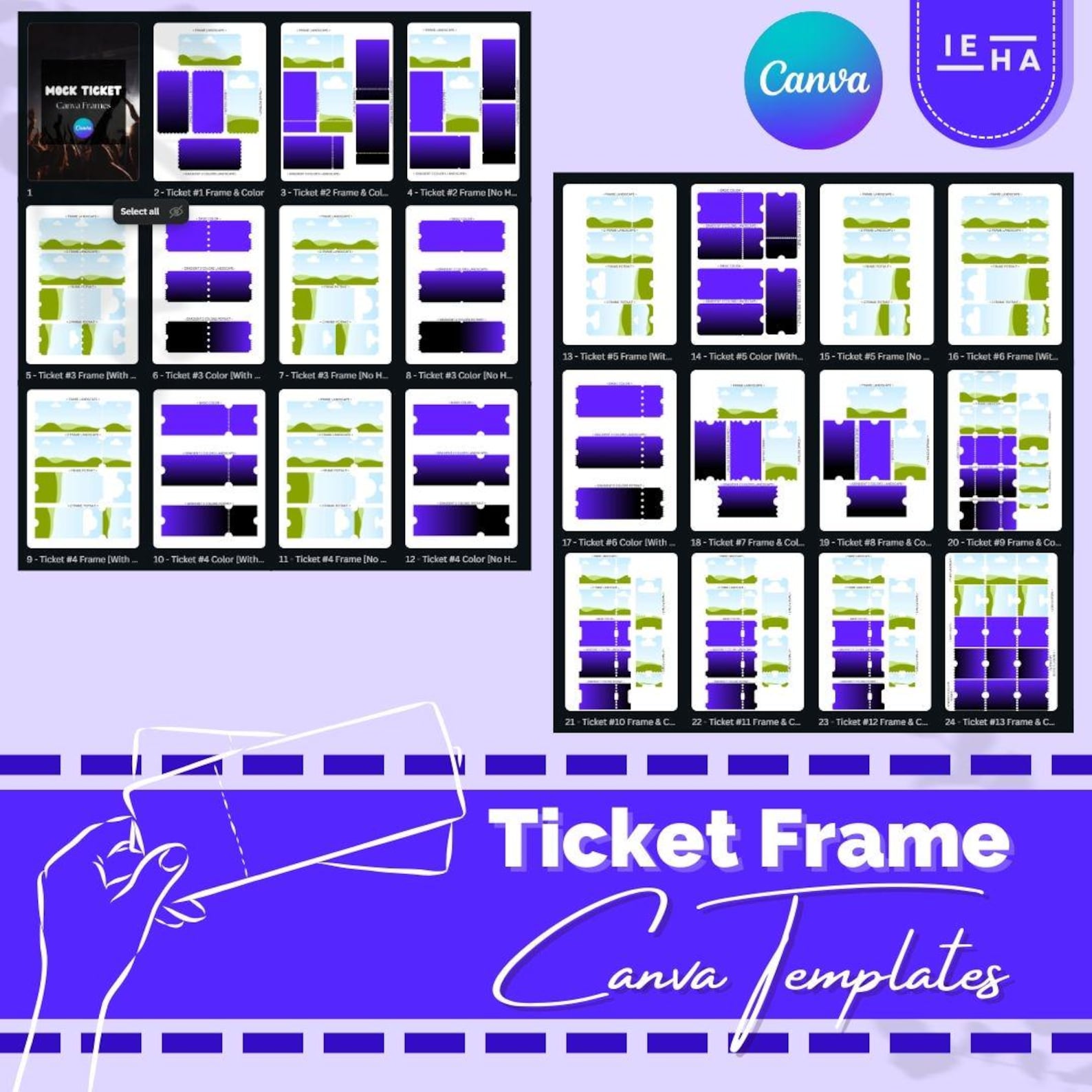 Canva Ticket Frames Mockups Templates | Editable Concert Ticket ...