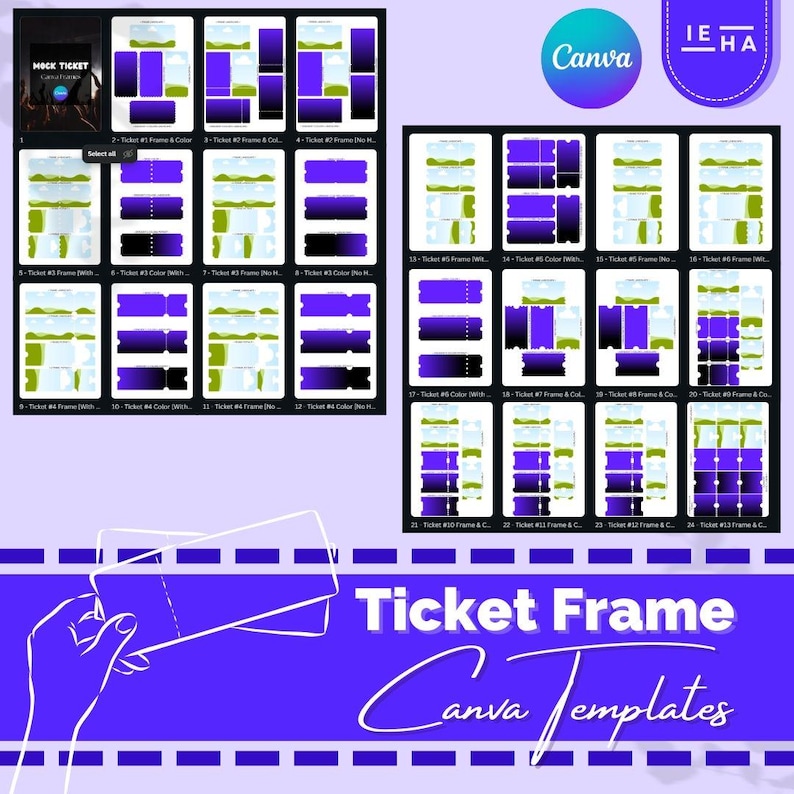 Canva Ticket Frames Mockups Templates | Editable Concert Ticket ...