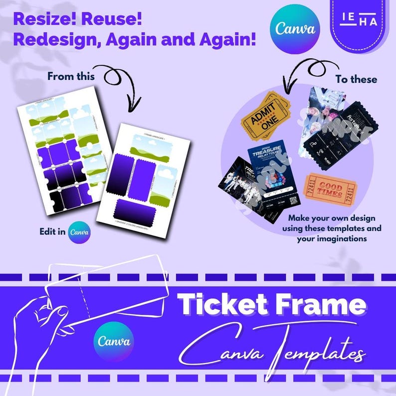 Canva Ticket Frames Mockups Templates | Editable Concert Ticket ...