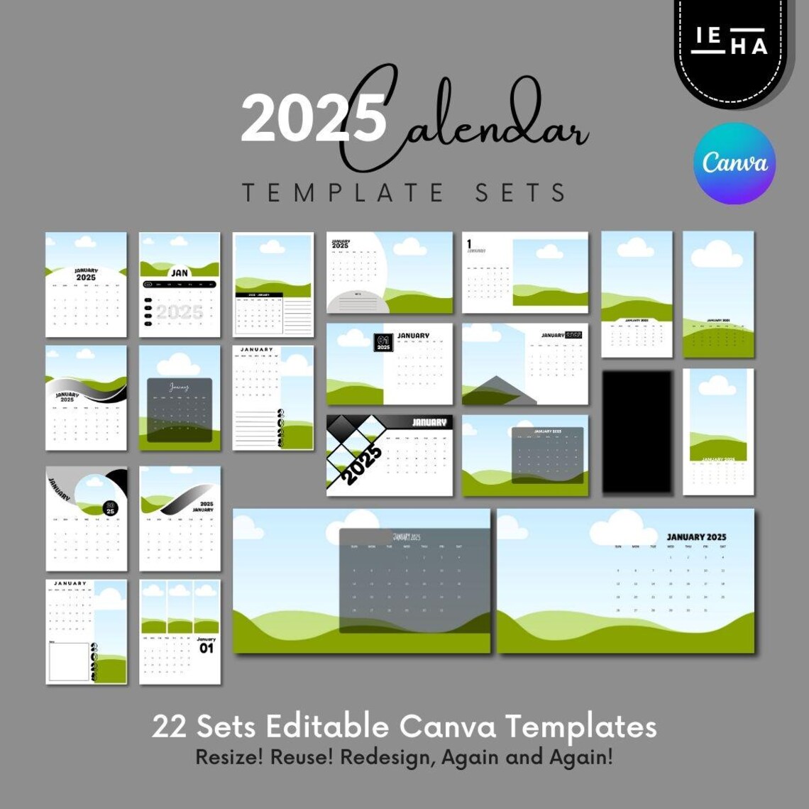 2025 Editable Calendar Canva Templates | Fully Editable for DIY | 22 ...