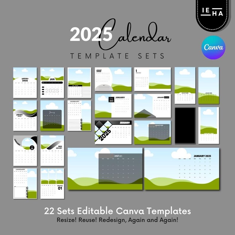 2025 Editable Calendar Canva Templates | Fully Editable for DIY | 22 ...