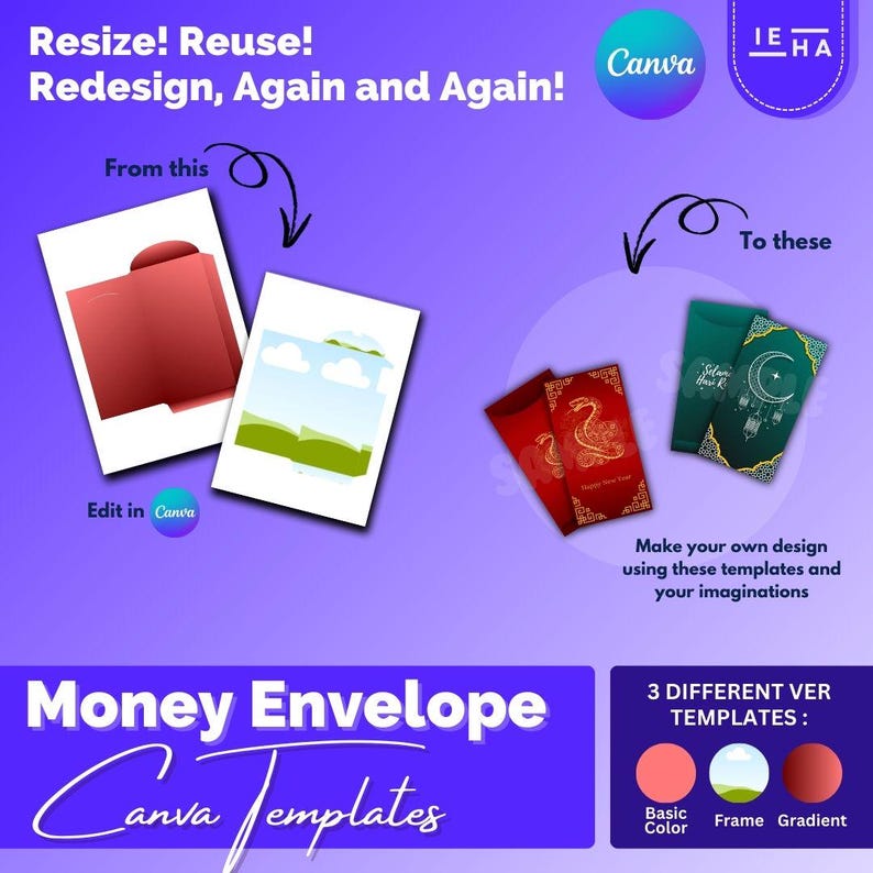 Canva Money Envelope Frames Mockup Template | Editable Cash Envelope ...
