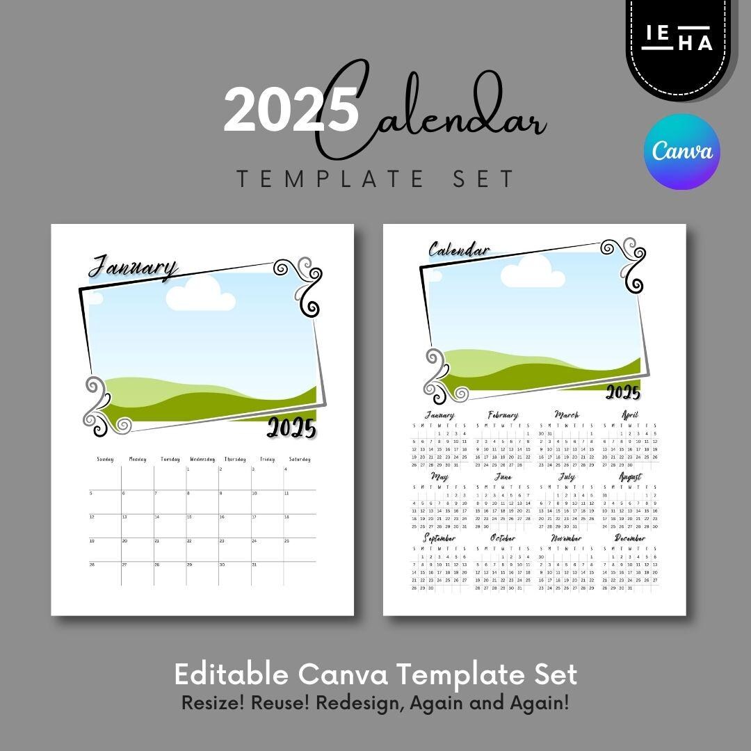 2025 Editable Calendar Canva Template Set | Fully Editable for DIY ...