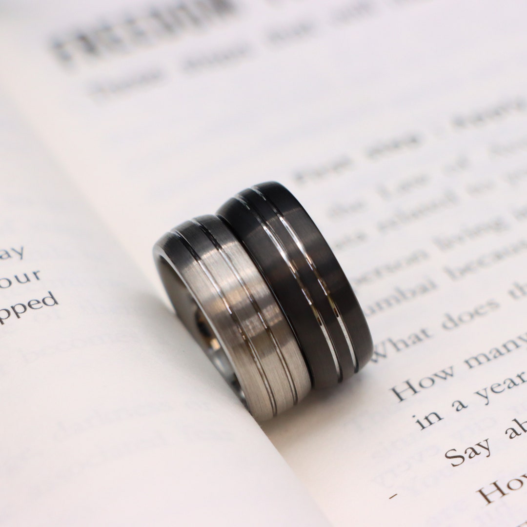 Men's Wedding Ring, High Polish Double Grooved Design Tungsten Rings ...