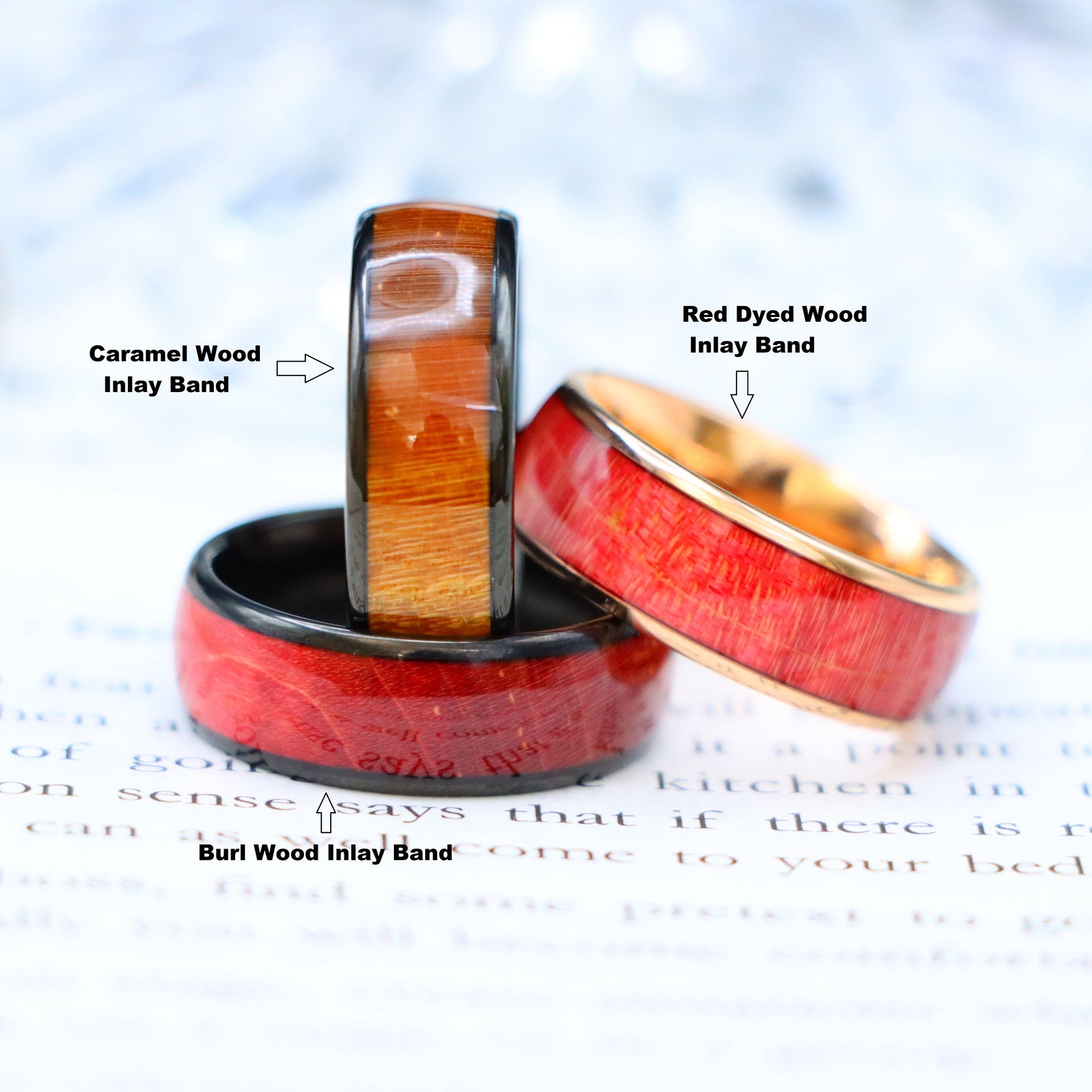 Burl Wood Wedding Ring, Wood Inlay Black Tungsten Wedding Band ...