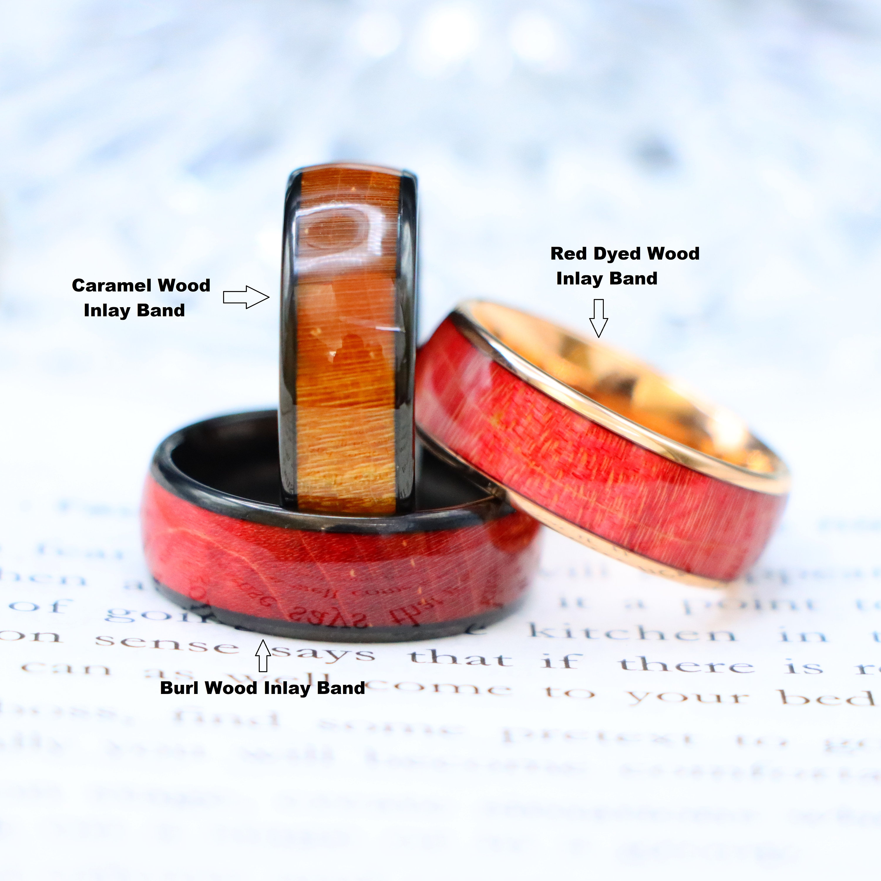 Burl Wood Wedding Ring Wood Inlay Black Tungsten Wedding - Etsy