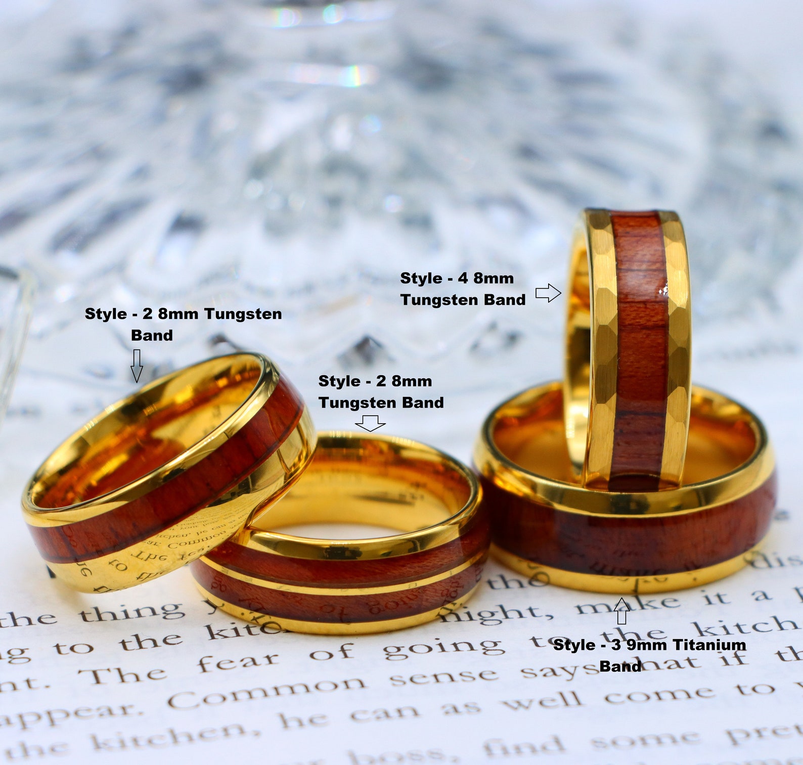 Koa Wood Wedding Ring, Tungsten Wedding Ring With Double Stripes/half ...