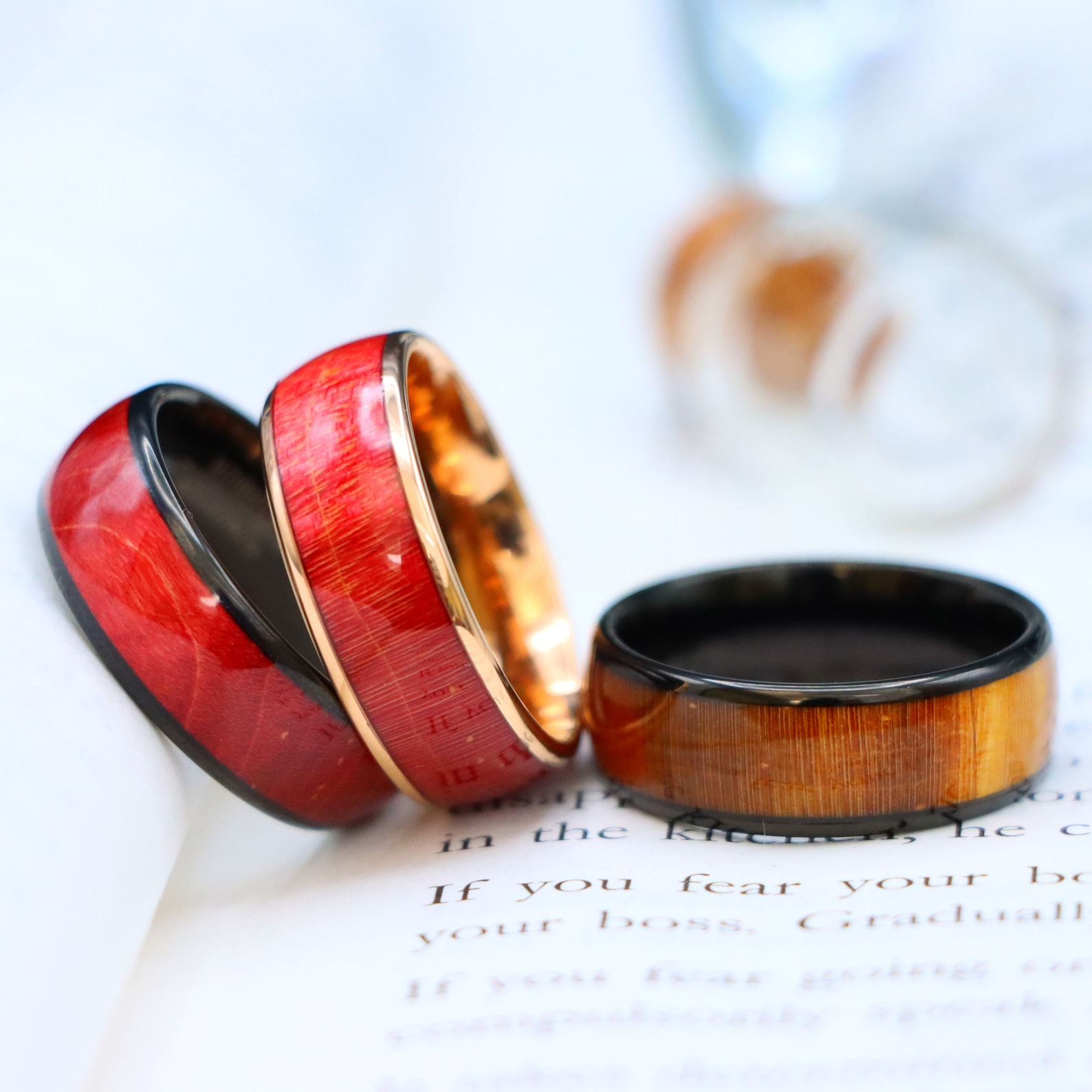 Burl Wood Wedding Ring, Wood Inlay Black Tungsten Wedding Band ...