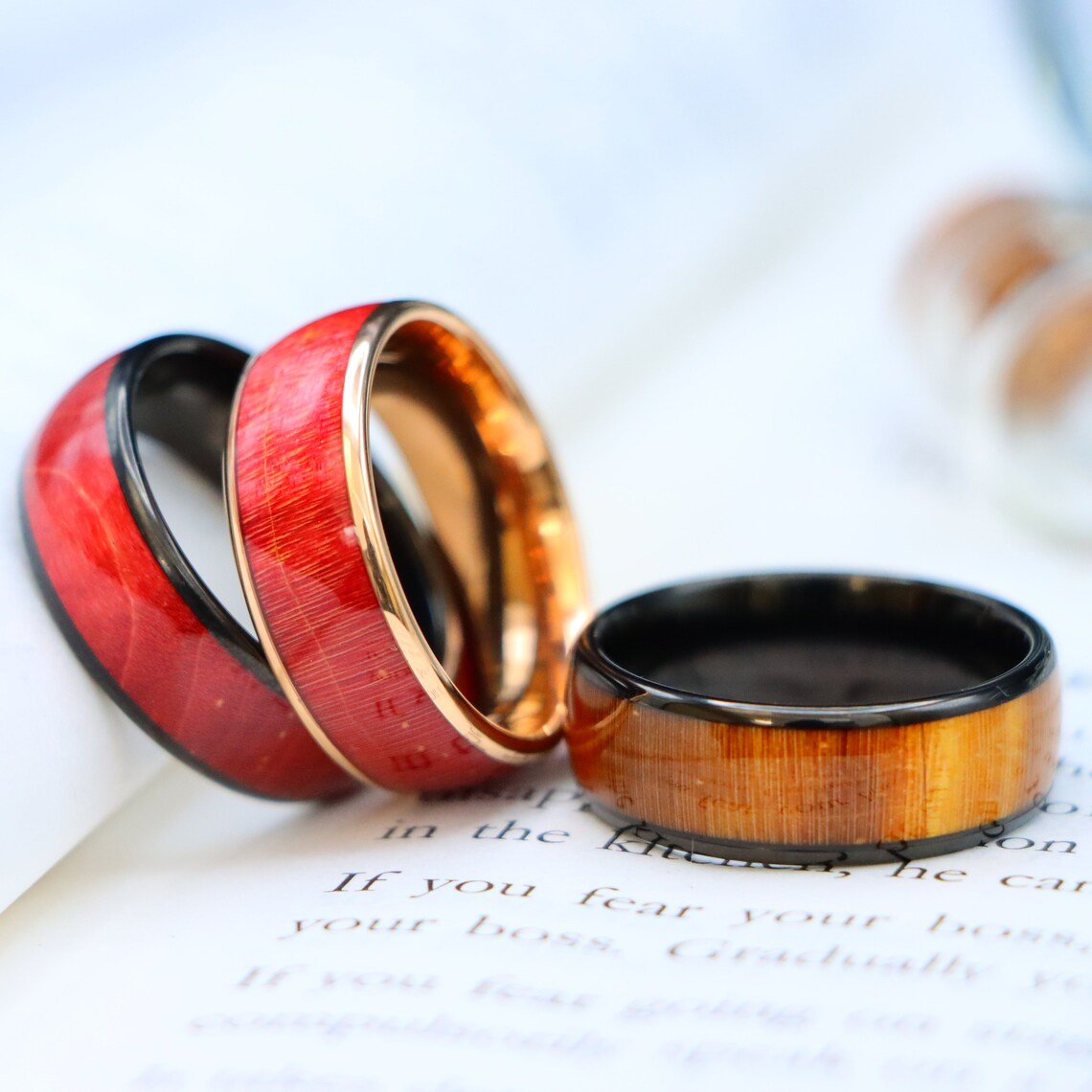 Burl Wood Wedding Ring Wood Inlay Black Tungsten Wedding - Etsy
