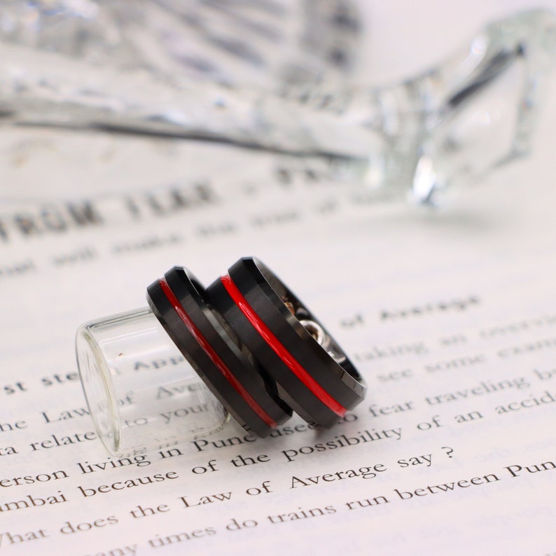 Black Men's Wedding Band, Engraved Firefighter Thin Red Line Rings ...
