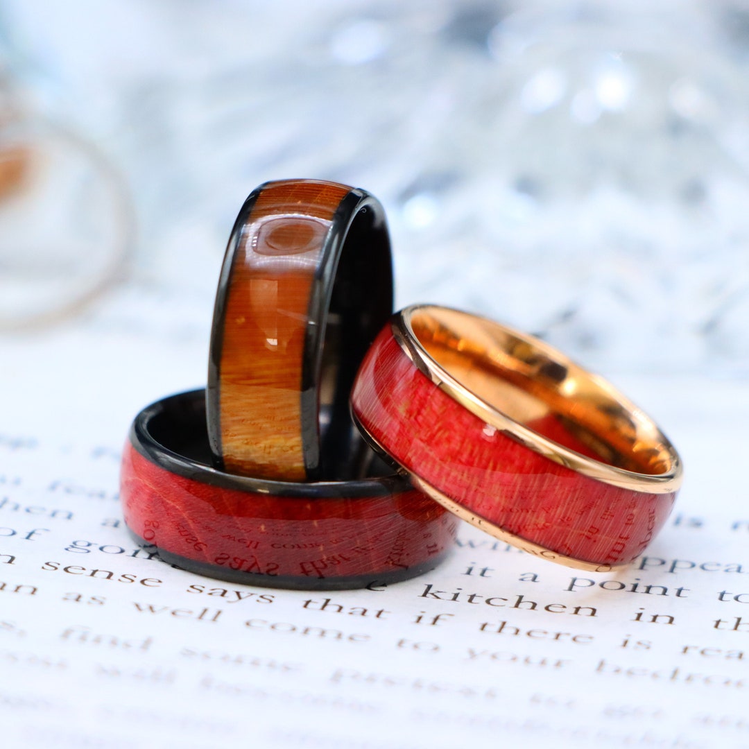 Burl Wood Wedding Ring Wood Inlay Black Tungsten Wedding - Etsy