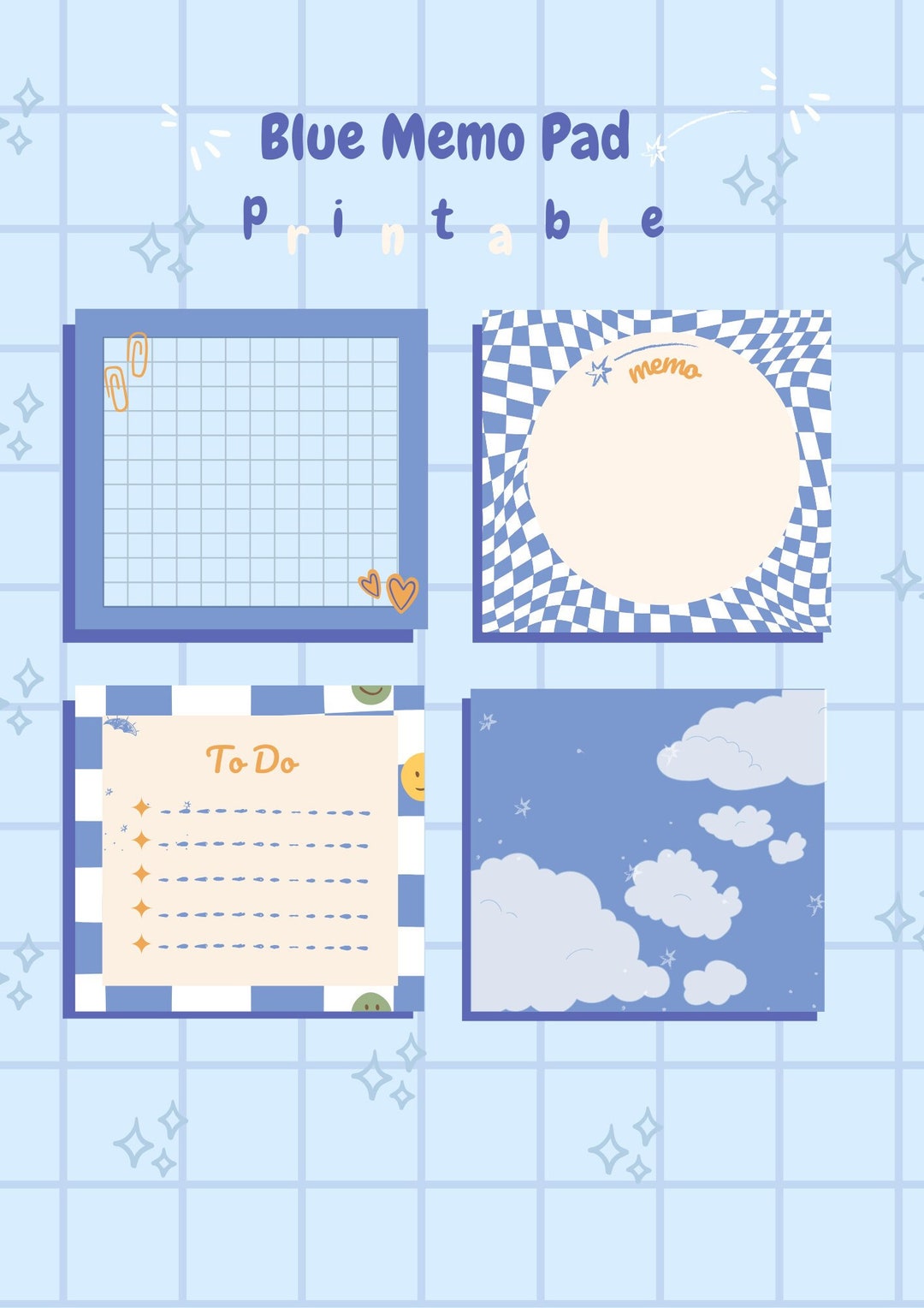 Daily Blue & Yellow Memopad, Cute Stationery Memopad, Kawaii Sticky ...
