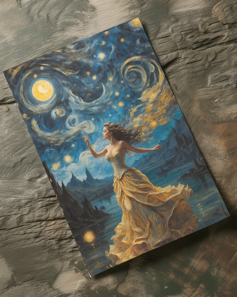 Starry Night Inspired City Art Print Inspired by Van Gogh, Gift for Van ...