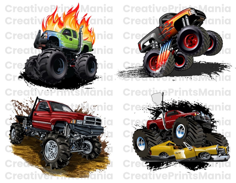 Watercolor Monster Trucks Bundle Clipart, Loves Monster Trucks Png ...