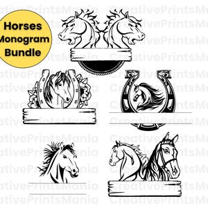 Horse Monogram Svg, Horses Monogram Svg Bundle, Split Name Frame SVG ...