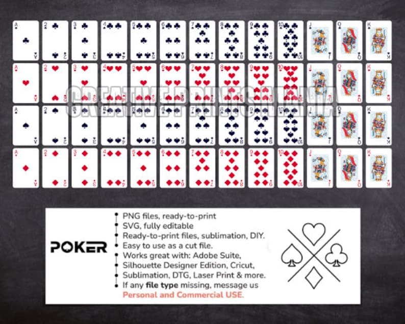 Playing Cards SVG Bundle, All 52 Card Deck (png, Eps, Ai), Card Game ...