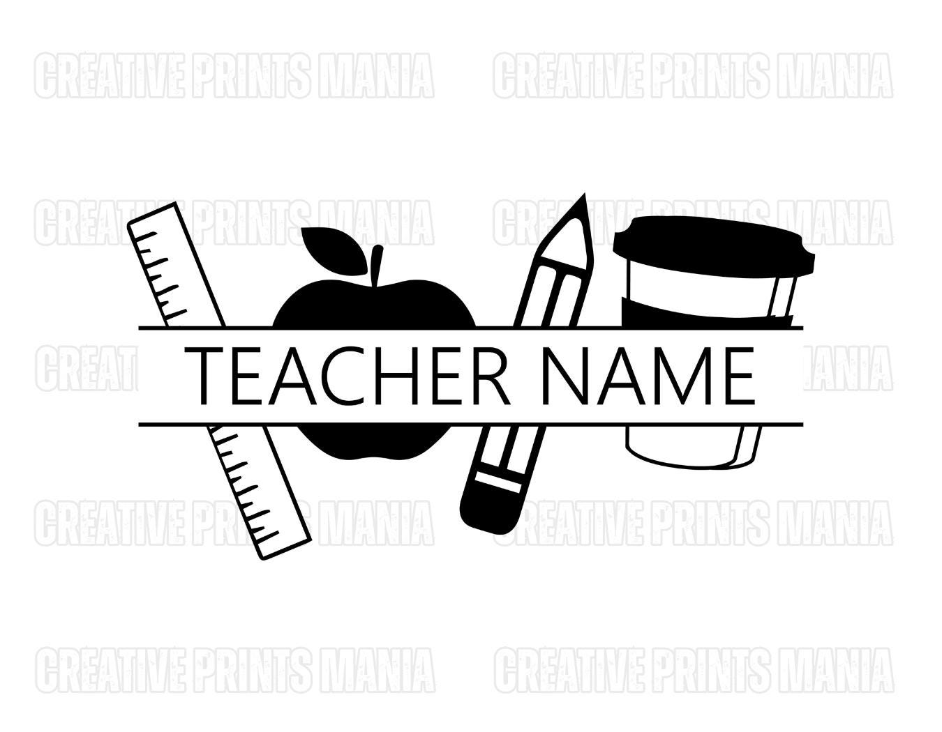 Teacher Split Monogram SVG, Pencil Name Frame SVG, Pencil Split Teacher ...