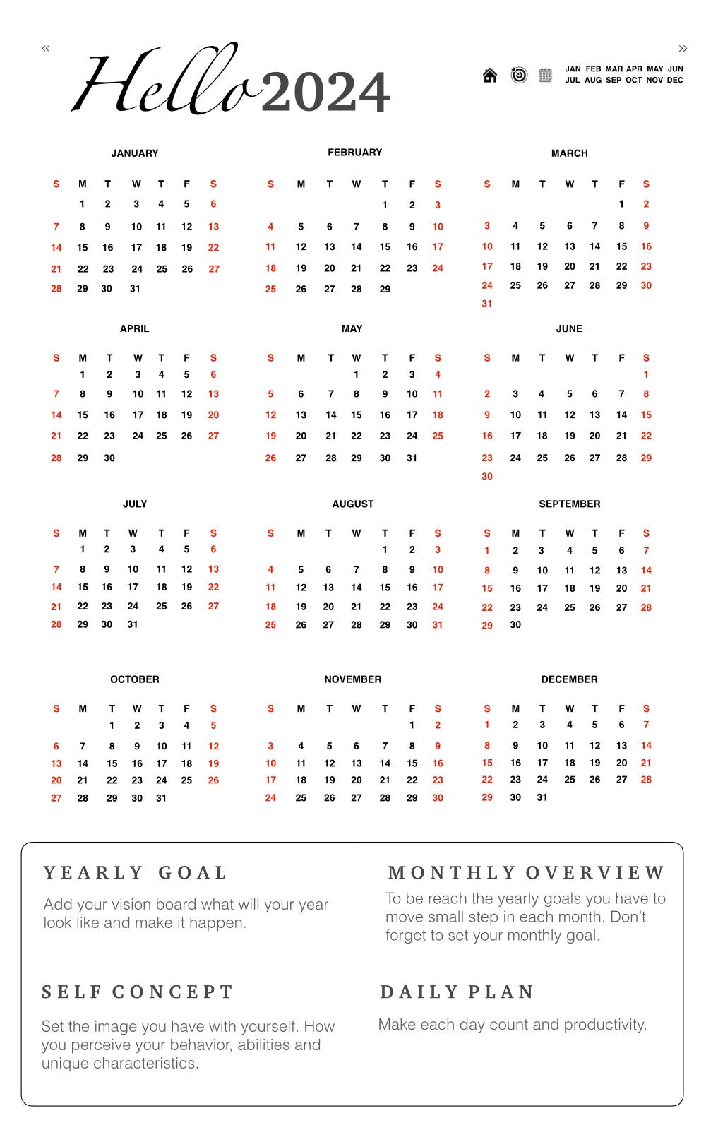 Yearly Planner 2024 Make It Count in Everyday With Hyperlink - Etsy