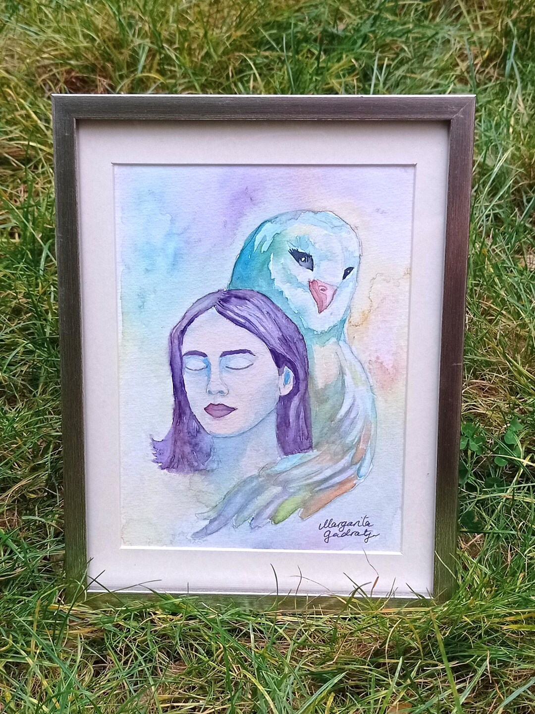 Spectral Owl Hug Watercolor Painting A5 Framed - Etsy
