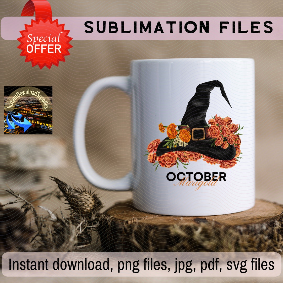 Halloween Png Wizard Hat With October Birth Month Flower - Etsy