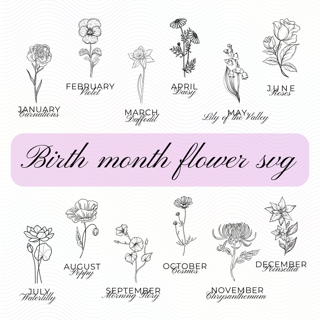 Birth Month Flower Svg Files Birth Month Flower Bouquet - Etsy