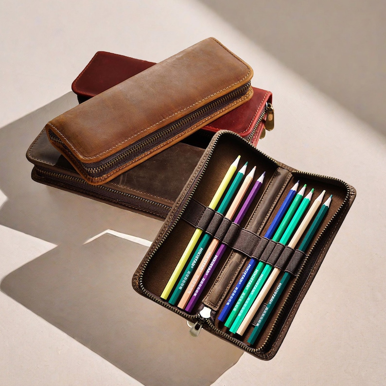 Personalized Leather Pen Case, Multifunction Leather Pencil Storage ...