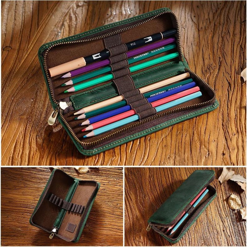 Personalized Leather Pen Case, Multifunction Leather Pencil Storage ...