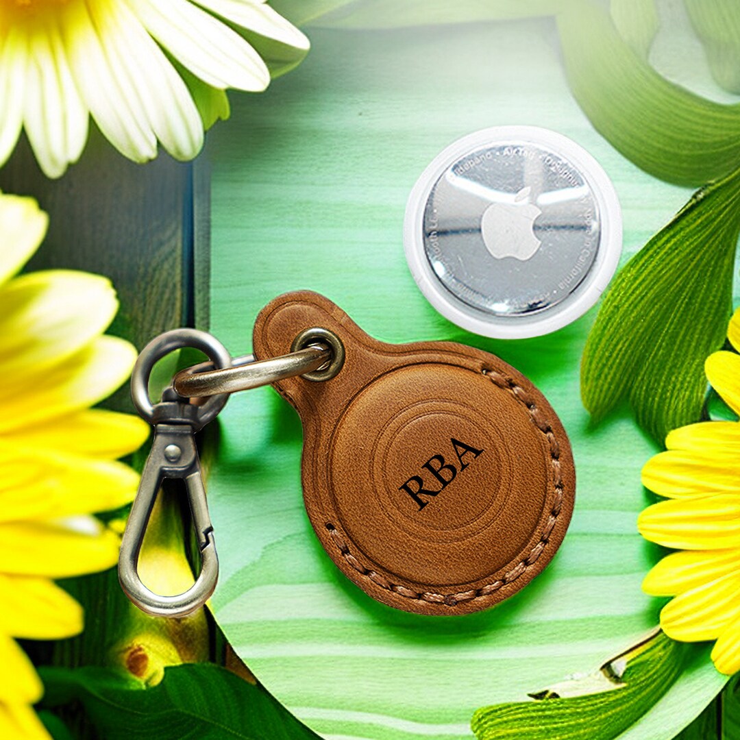 Leather AirTag Case, Leather Air Tag Keychain, Pet Locator AirTag Cover ...